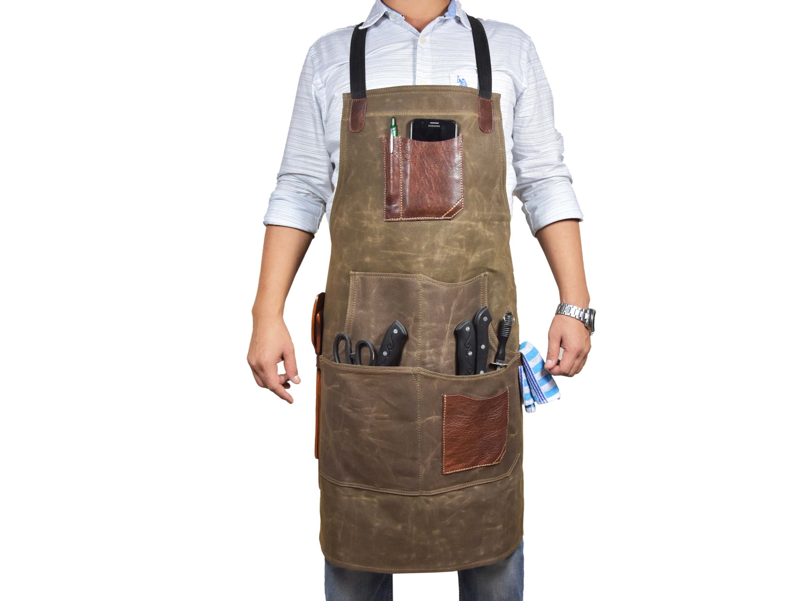 KRC Leather Waxed Canvas Rugged Apron - Seaweed Green (AP-19B) – Knife ...