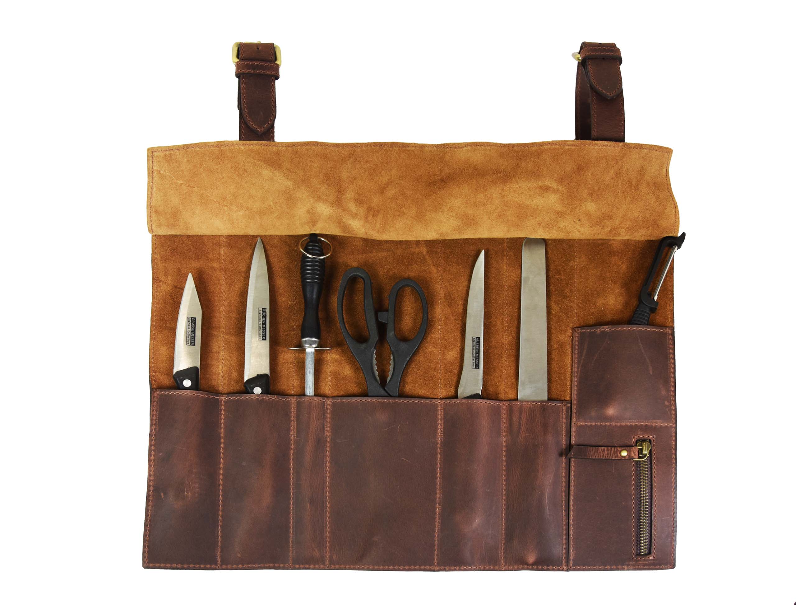 KRC Leather Chef Knife Roll | Walnut Brown 7 Slot Bag – Knife Roll Company